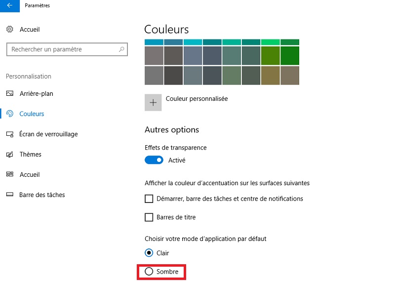 Windows 10 : comment activer le thème sombre